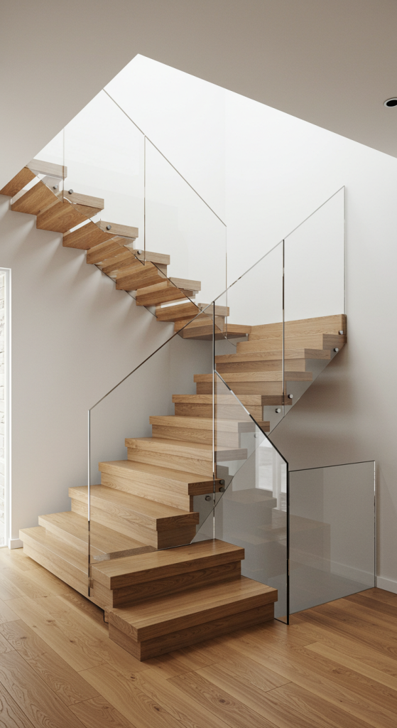 10 Modern Staircase Designs with Glass & Wood