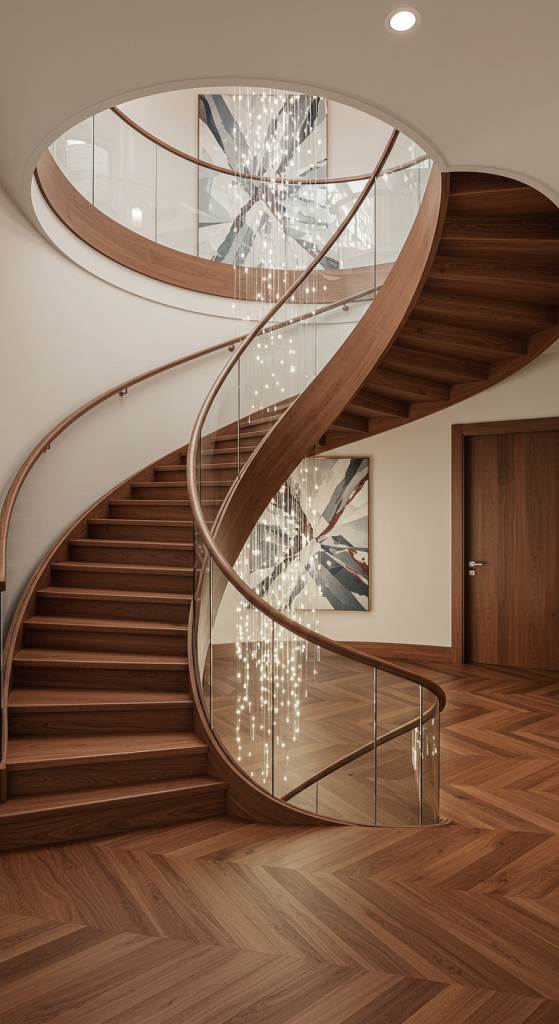 10 Modern Staircase Designs with Glass & Wood
