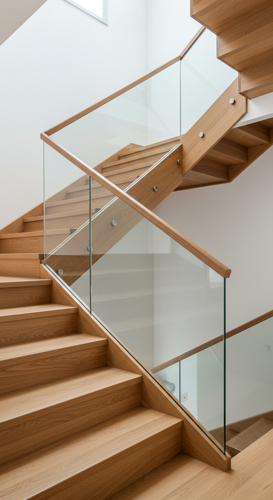 10 Modern Staircase Designs with Glass & Wood