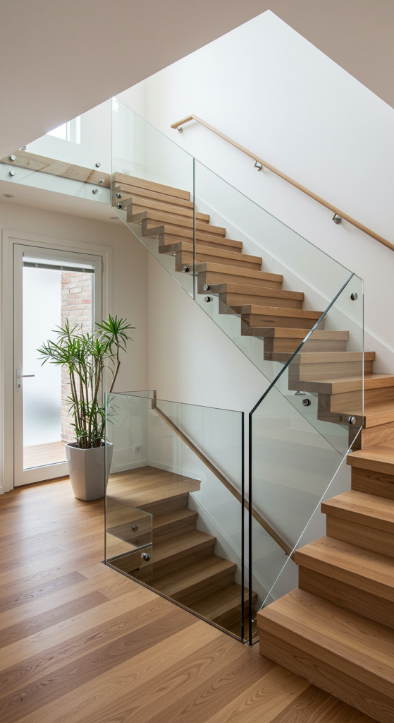10 Modern Staircase Designs with Glass & Wood