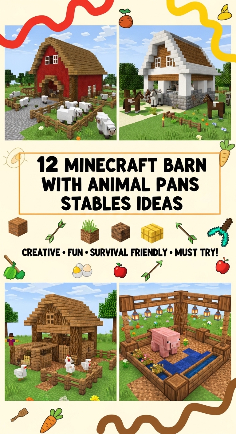 12 Minecraft Barn with Animal Pens and Stables Ideas